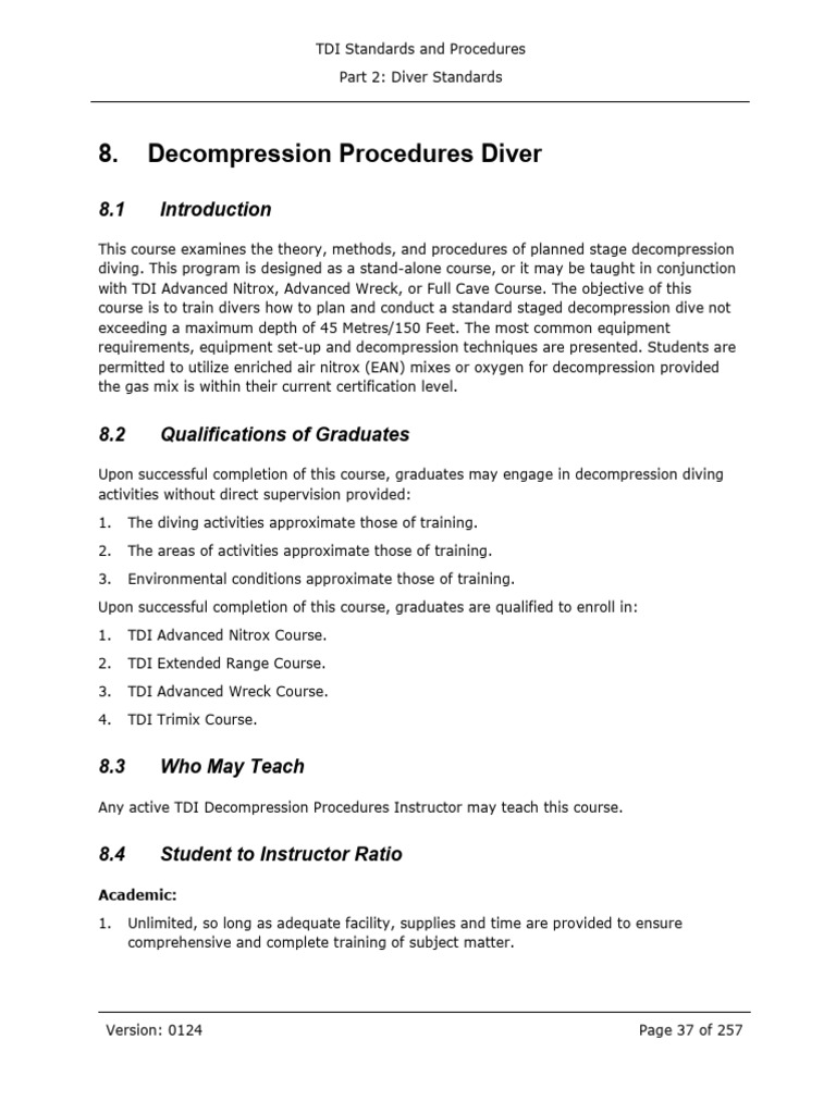 TDI Diver Standards - 08 - Decompression - Procedures - Diver | PDF ...