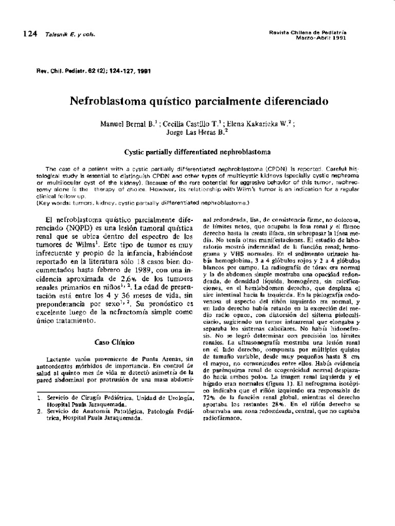 Bernal, Et Al. 1991. Nefroblastoma Quistico Parcialmente Diferenciado ...
