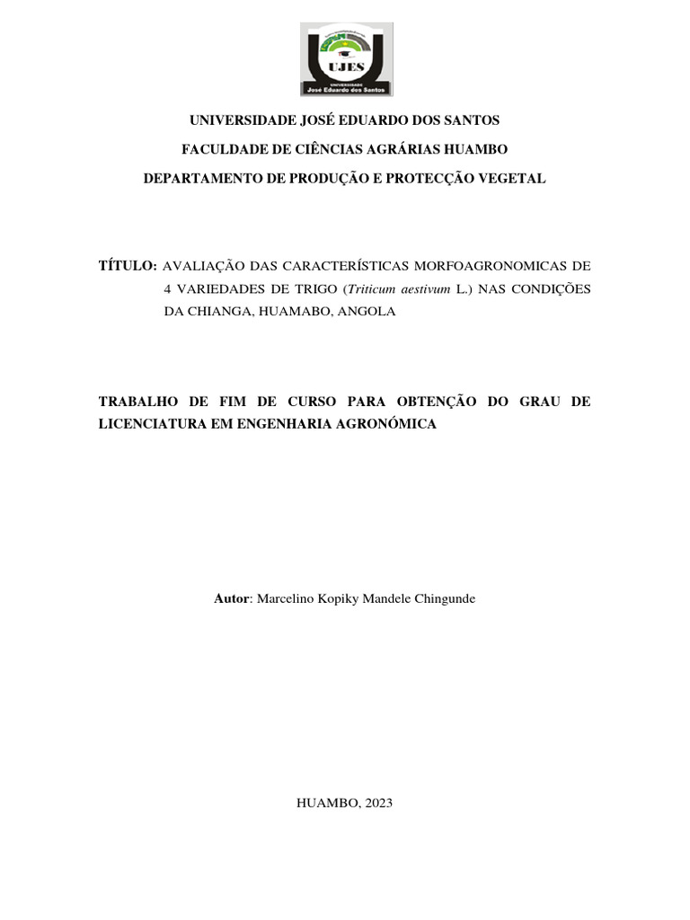 Avaliação de Trigo na Chianga | PDF | Agricultura | Cereais