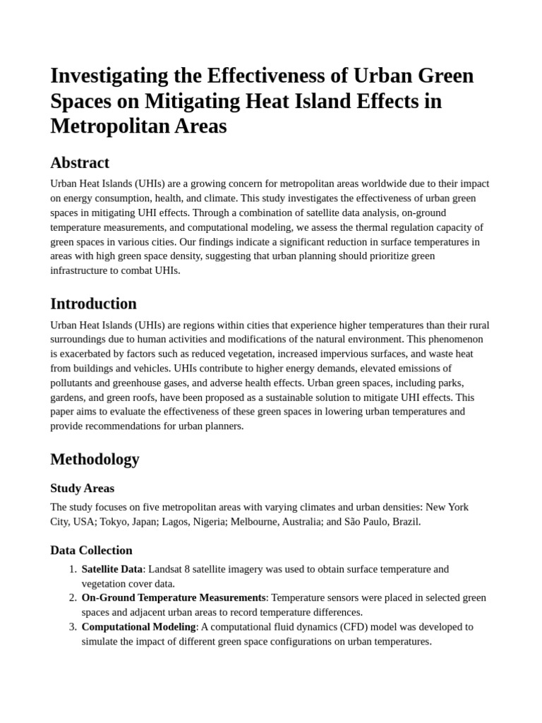 Investigating The Effectiveness of Urban Green Spaces On Mitigating ...