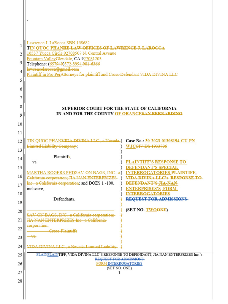Response Special Interrogatories | PDF | Discovery (Law) | Affirmative ...