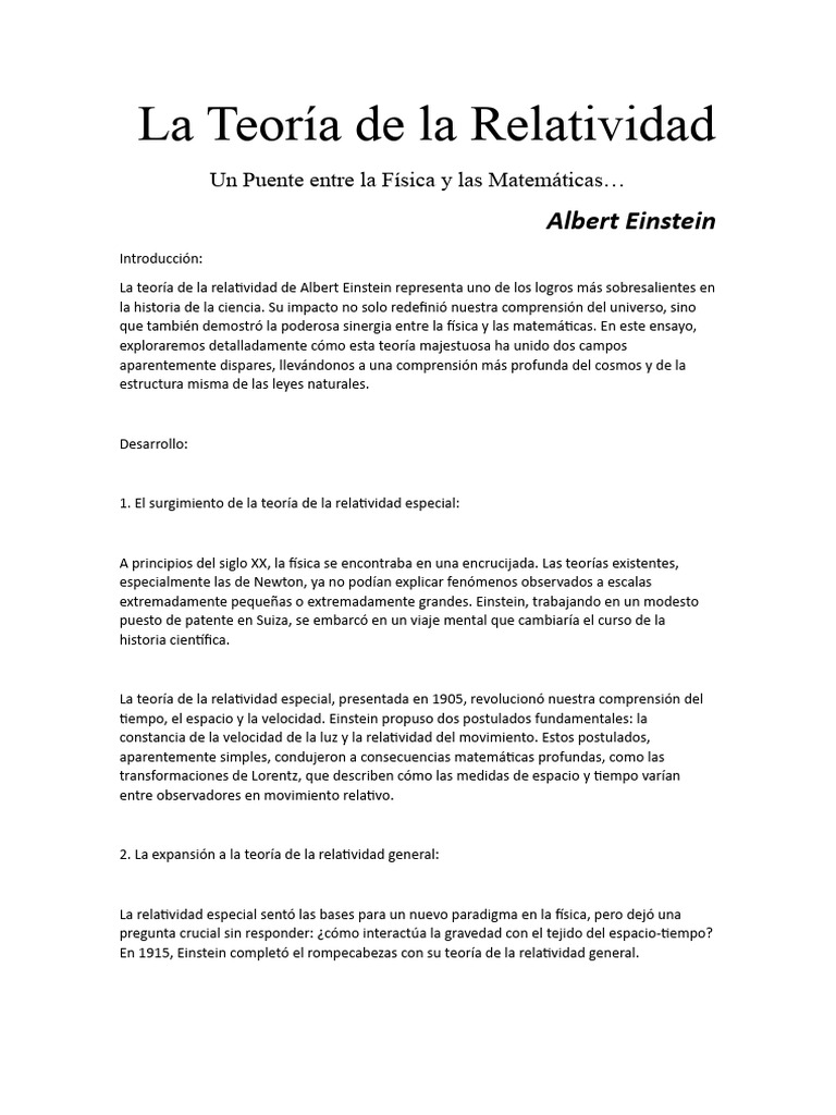 La Teoría de La Relatividad | PDF | Teoría de la relatividad ...