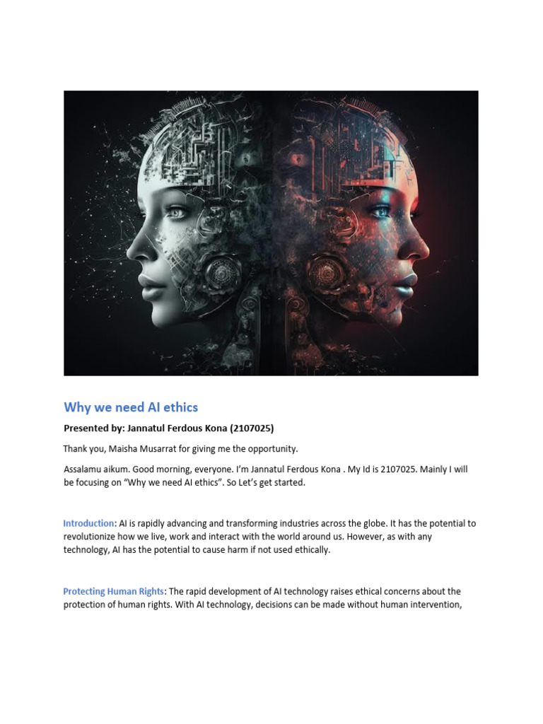 Why We Need AI Ethics: Presented By: Jannatul Ferdous Kona (2107025) | PDF | Artificial ...