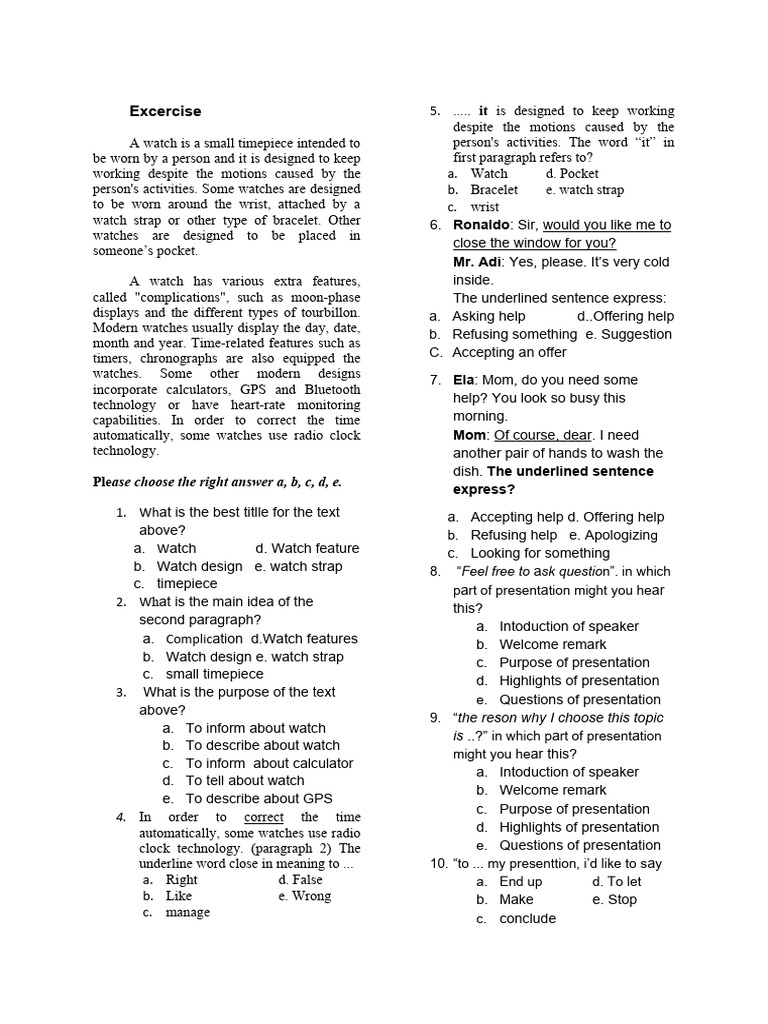 Excercise 1 | PDF | Watch