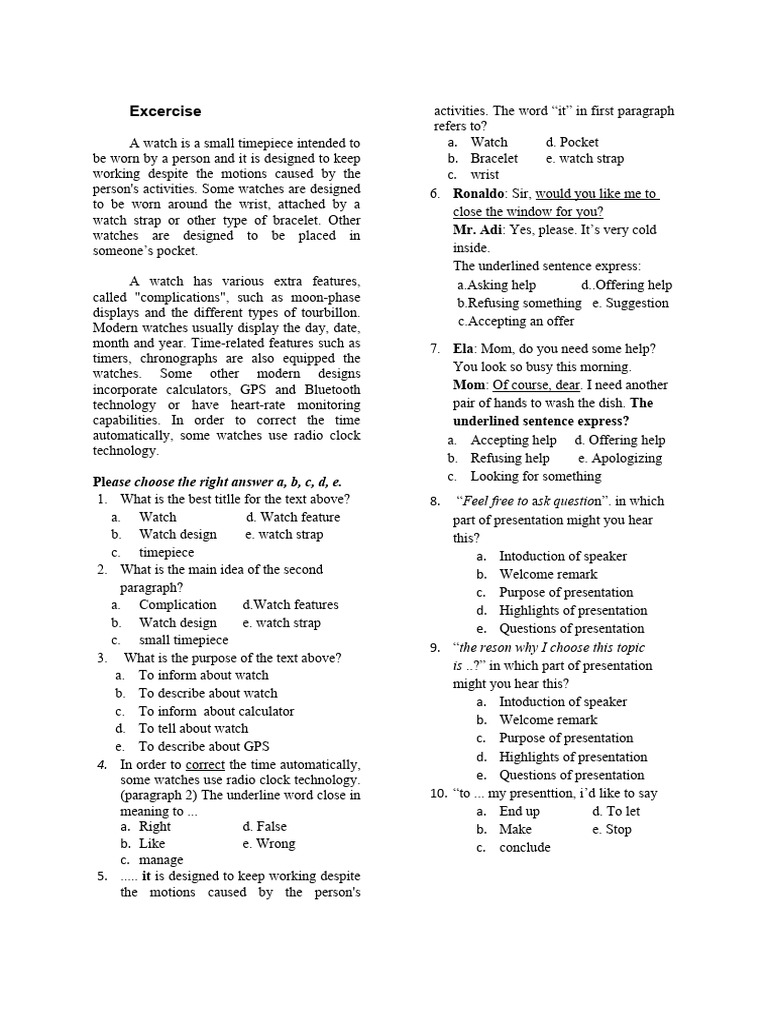 Excercise 1 Kls Xii | PDF | Watch