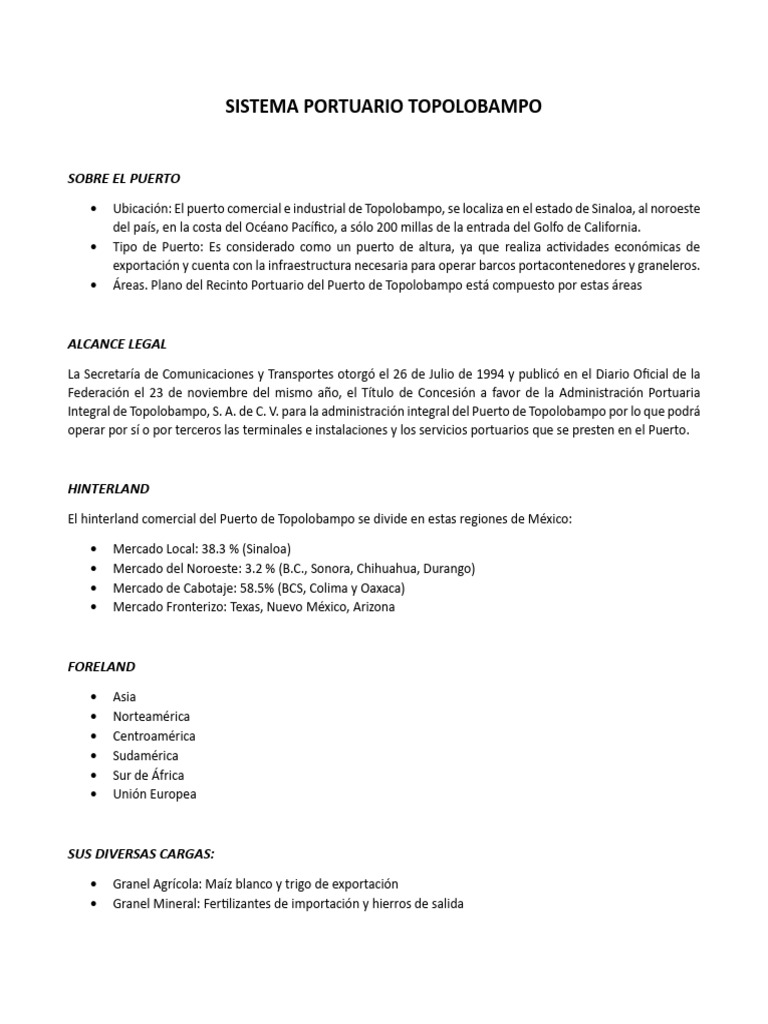 Puerto de Topolobampo: Infraestructura y Cargas | PDF | Puerto | México