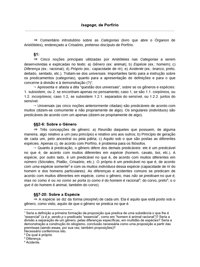 Anotações - Isagoge, de Porfírio | PDF | Espécies