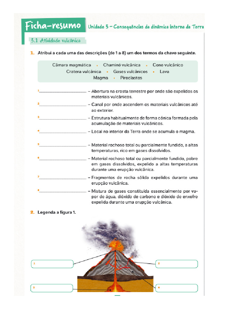 Ficha Resumo - Vulcanismo | PDF