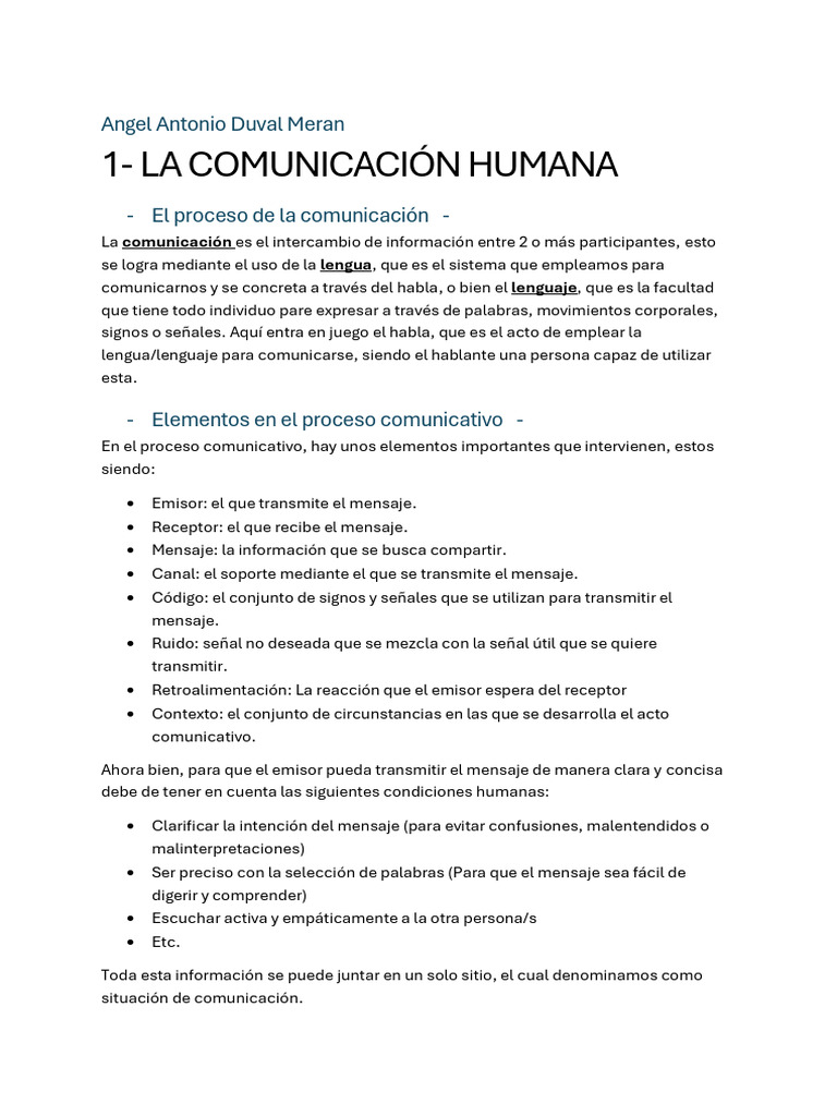 La Comunicación Humana - Angel Duval 20240485 | PDF | Comunicación ...