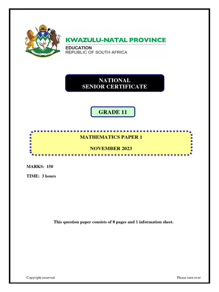 2023 KZN Maths p1 - Nov QP | PDF | Cartesian Coordinate System | Numbers
