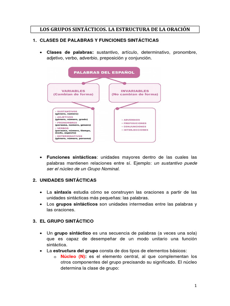 Los Grupos Sintácticos | PDF | Adjetivo | Sintaxis