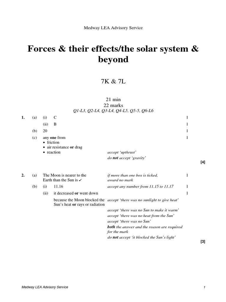 Medway LEA Advisory Service: Forces & Space | PDF | Sun | Bearing ...