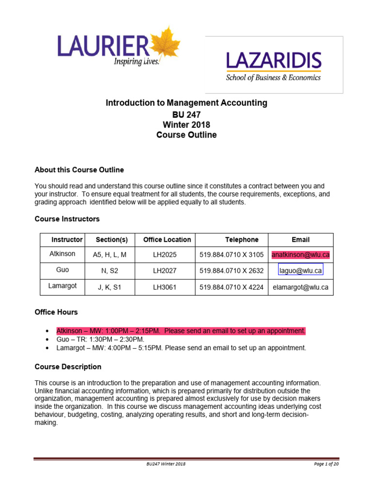 BU247 Course Outline Winter 2018 | PDF | Academic Dishonesty ...