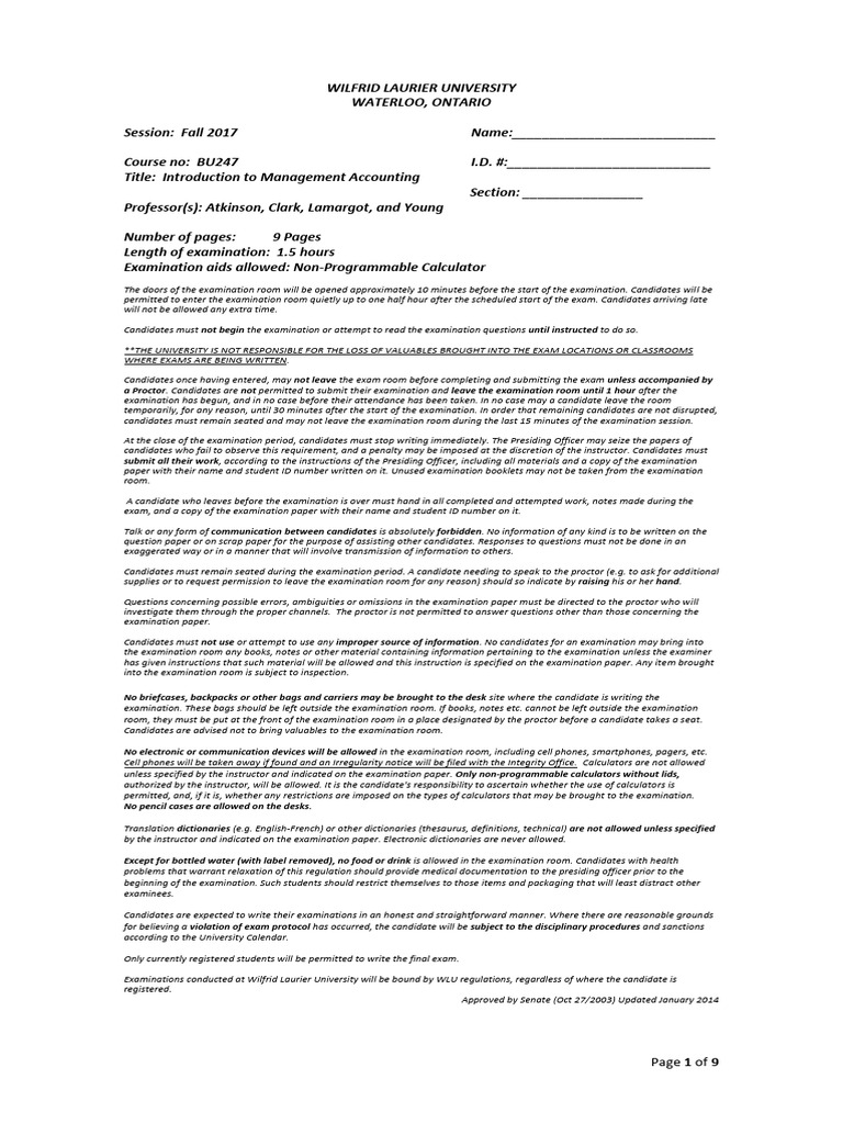 BU247 Management Accounting Exam Guide | PDF | Cost | Business Economics