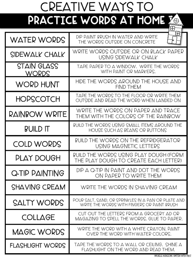 Fun Home Activities for Practicing Words | PDF