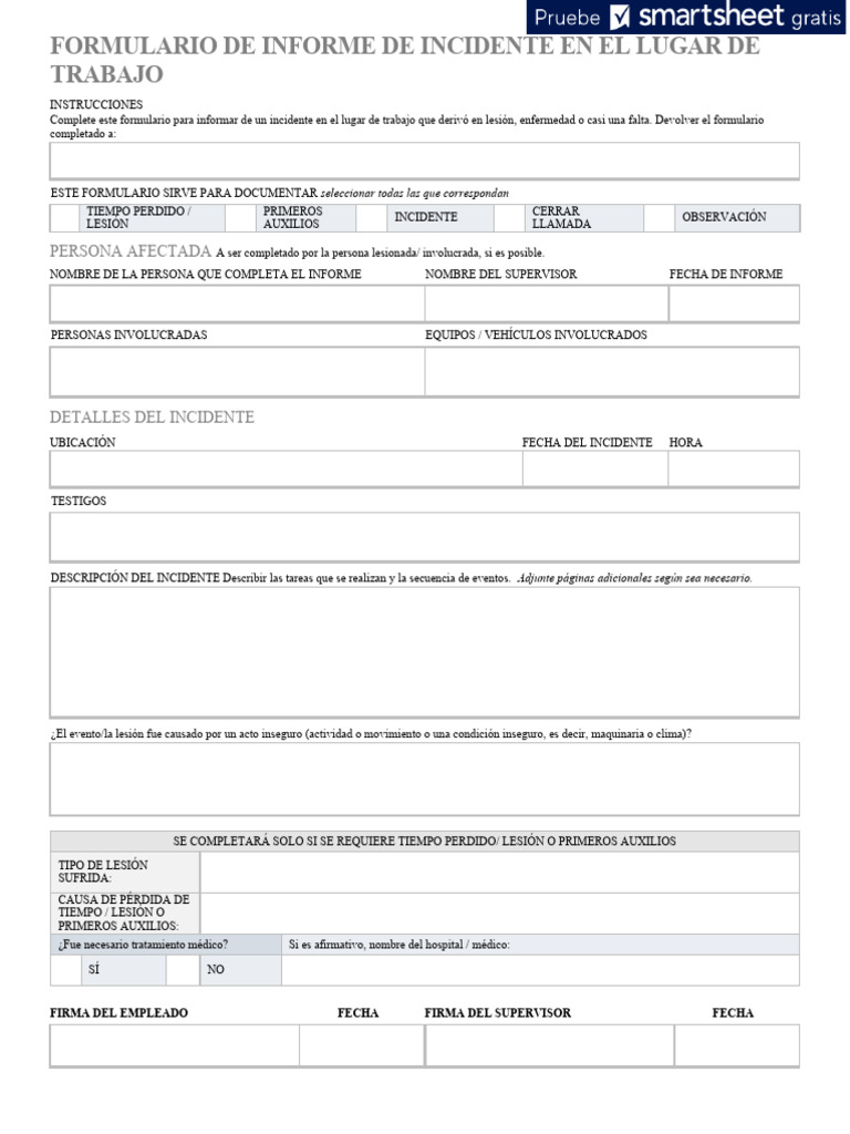 IC Workplace Incident Report Form 10691 - WORD - ES | PDF