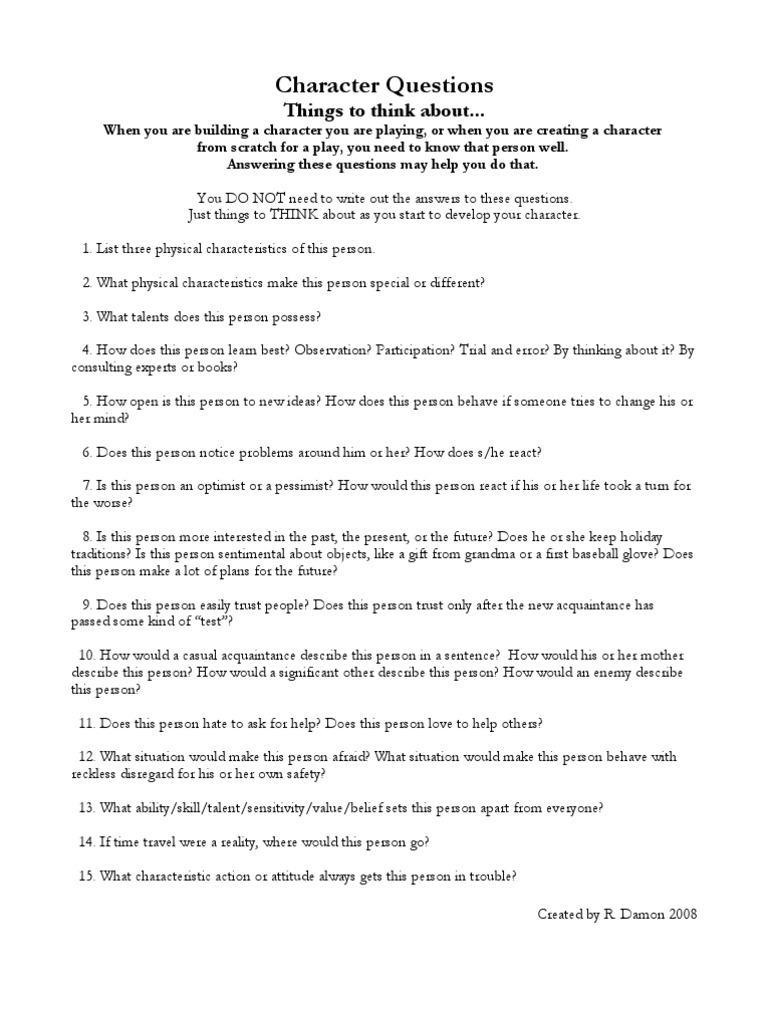 Character Development Questions | PDF | Truth | Epistemology