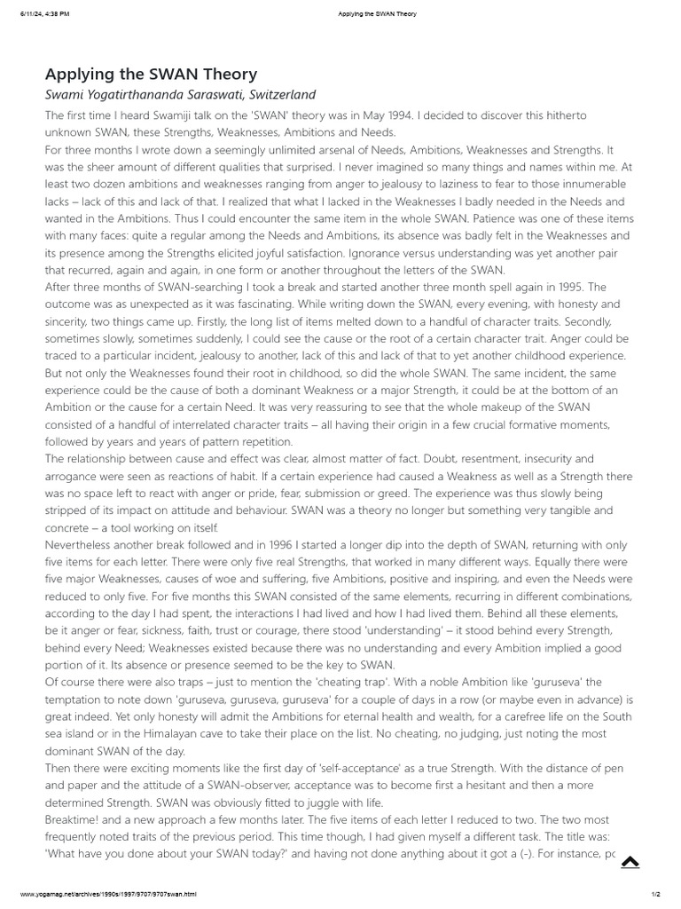 Applying The SWAN Theory | PDF | Anger | Experience