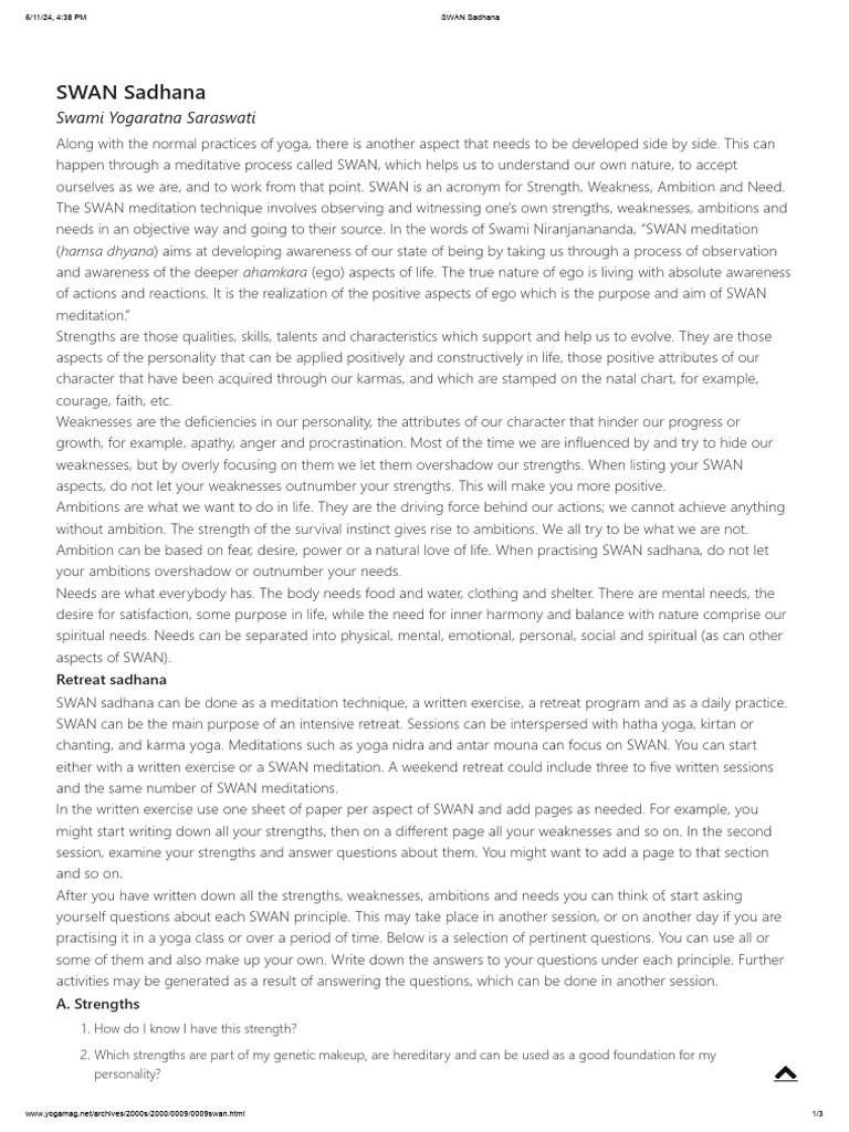 SWAN Sadhana | Download Free PDF | Meditation | Yoga