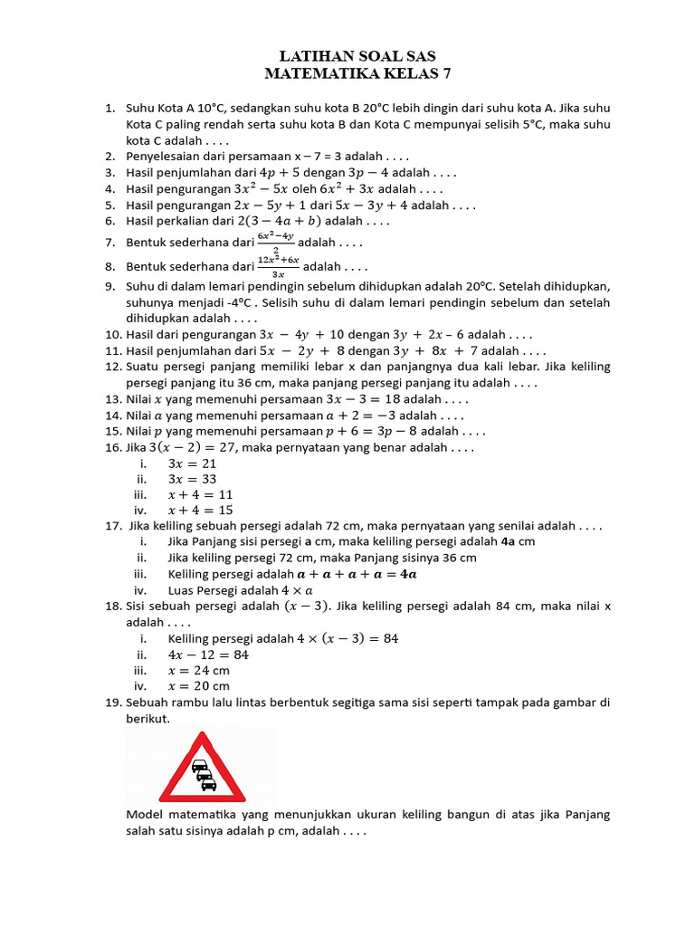 Latihan Soal PAS Ganjil Matematika | PDF