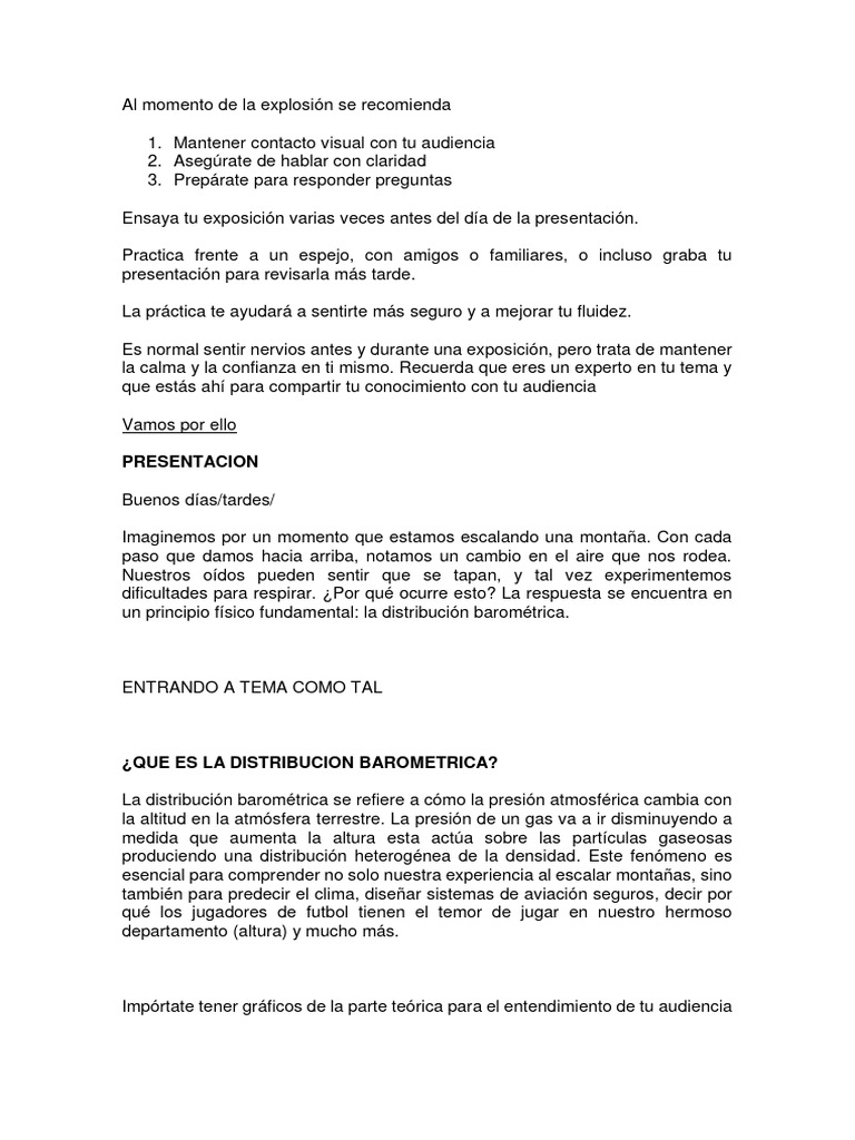 EXPOSICION Distribución Barometrica | PDF | Gases | Presión
