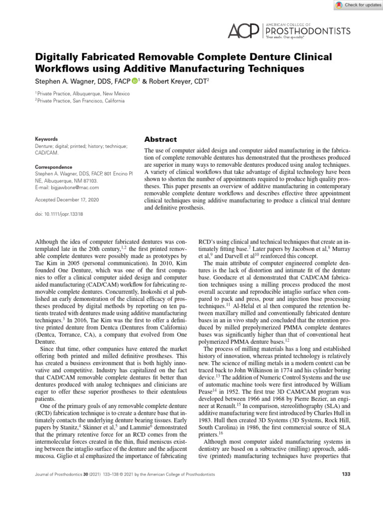 Digitally Fabricated Removable Complete Denture Clinical Workflows using Additive Manufacturing ...