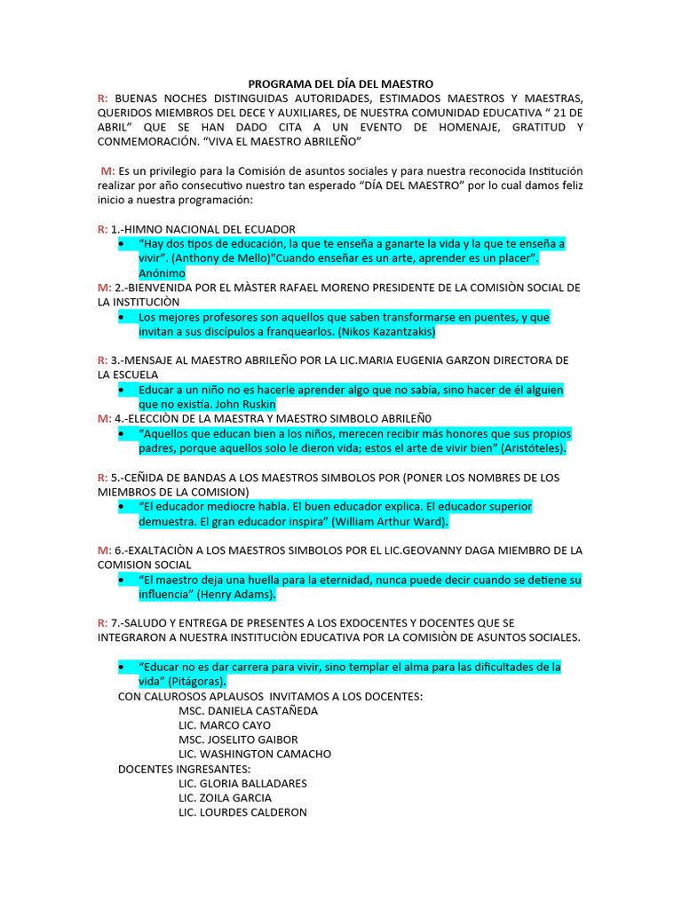 Programa Dia Del Maestro | PDF