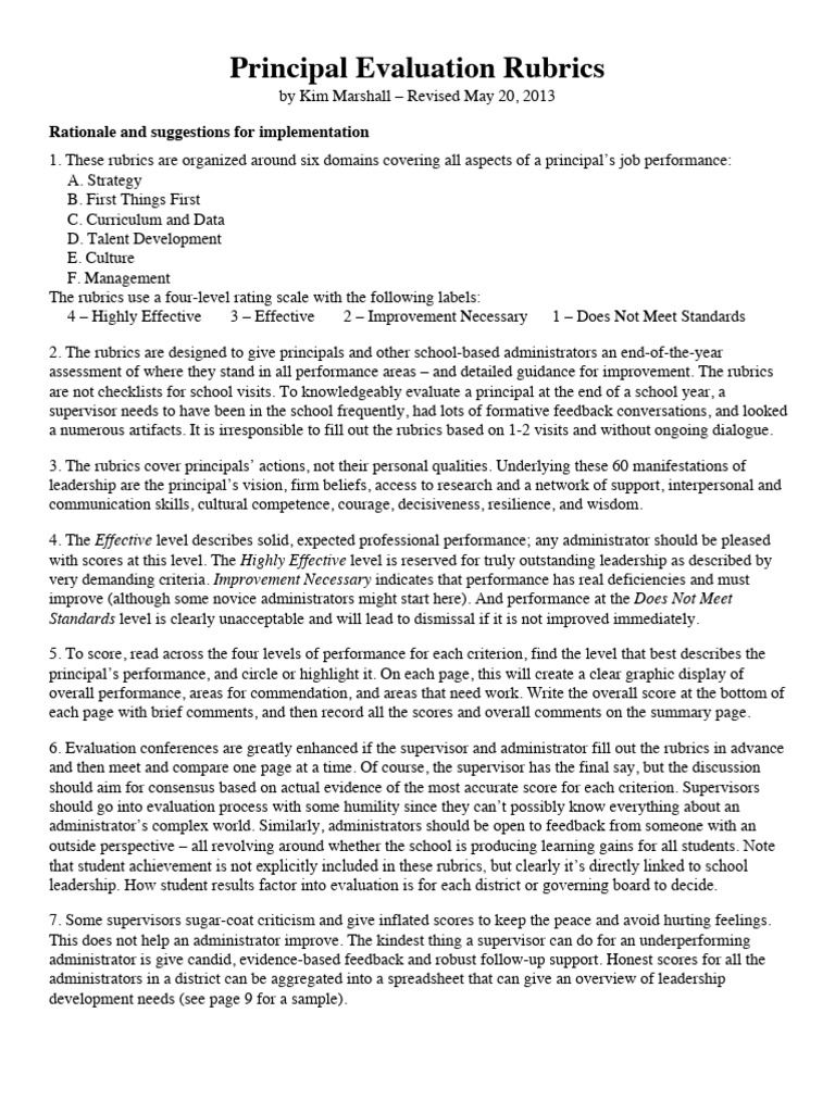 Principal Evaluation Rubrics Guide | PDF | Teachers | Rubric (Academic)