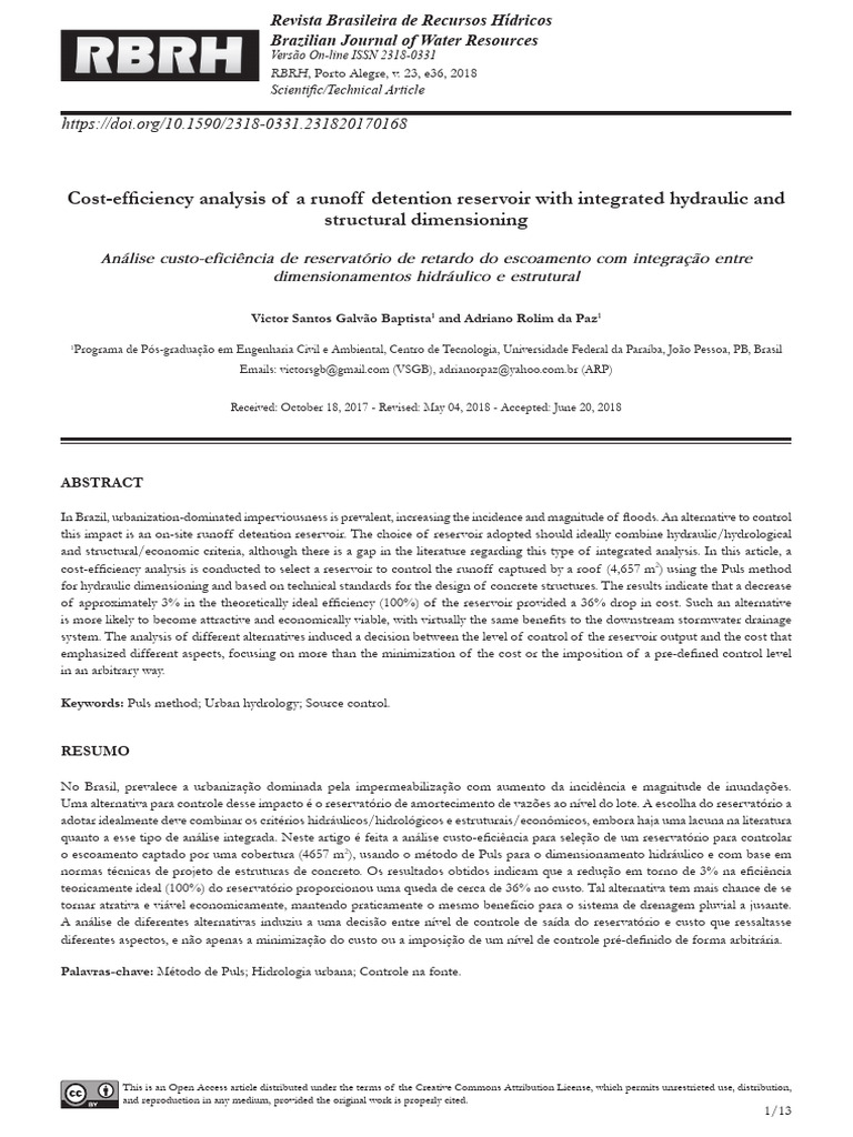 BAPTISTA, PAZ. 2018. Cost-Efficiency Analysis of A Runoff Detention ...