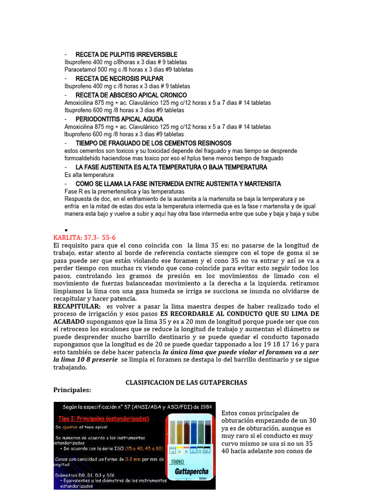 Receta de Pulpitis Irreversible | PDF | Materiales