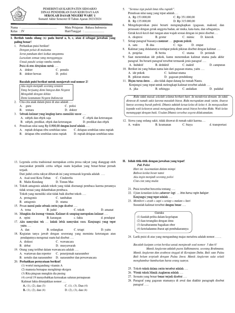 SAS 2 Kelas 4 Bahasa Indonesia | PDF