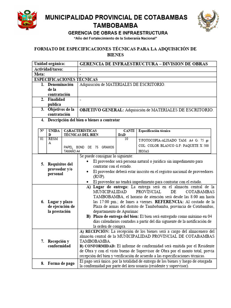 ESPECIFICACIONES TÉCNICAS - HOJA BOON | PDF