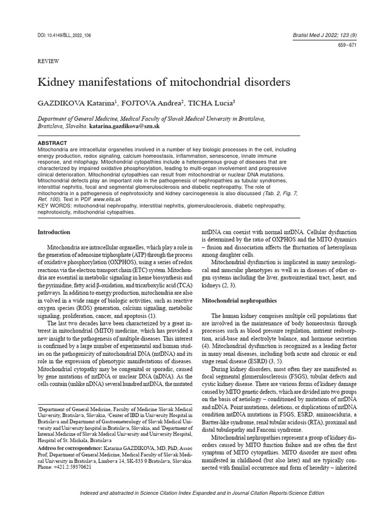 Kidney Manifestations of Mitochondrial D | PDF | Mitochondrion ...