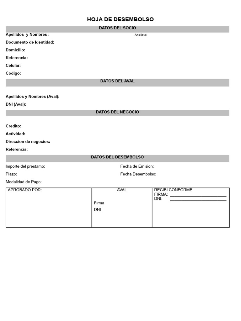 Hoja de Desembolso | PDF