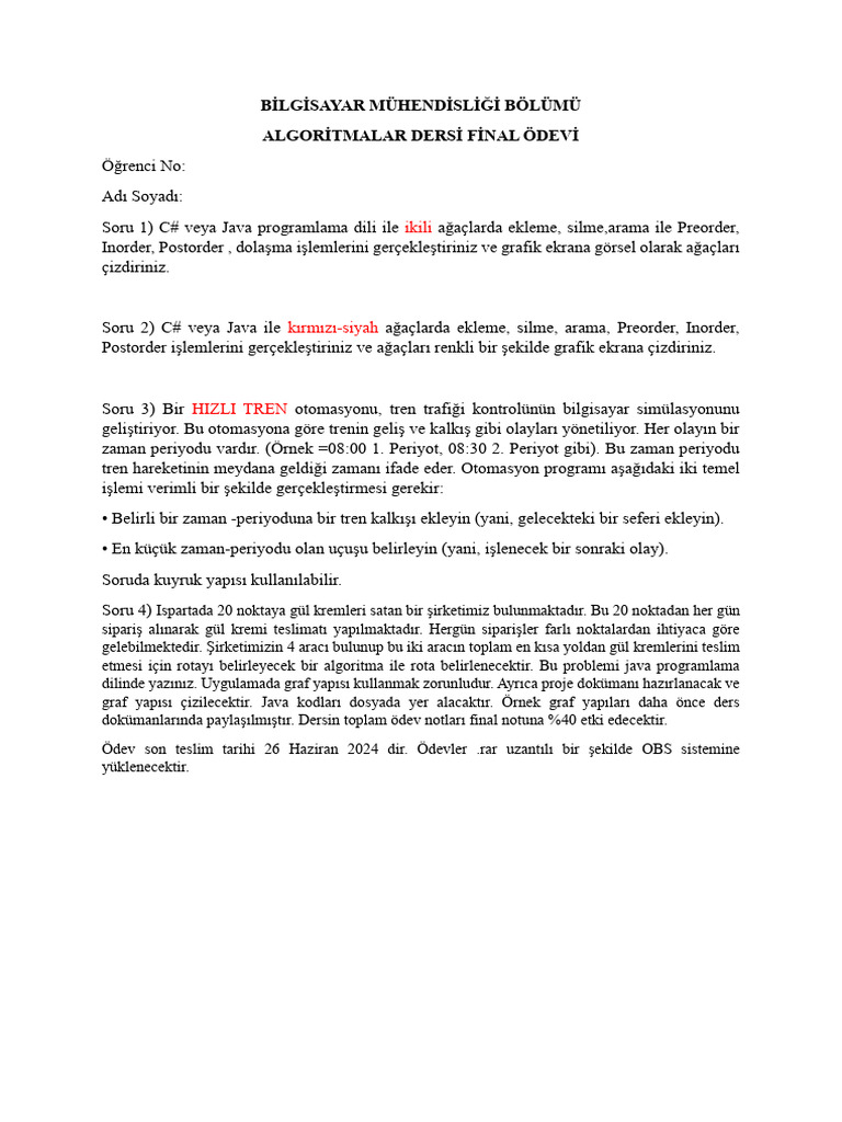 Algoritmalar-Final Ödevi | PDF