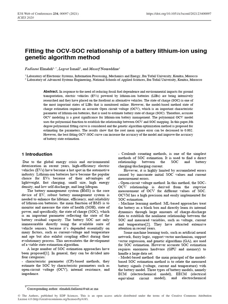 Fitting The Ocv Soc Relationship Of A Battery Lithium Ion Using Pdf