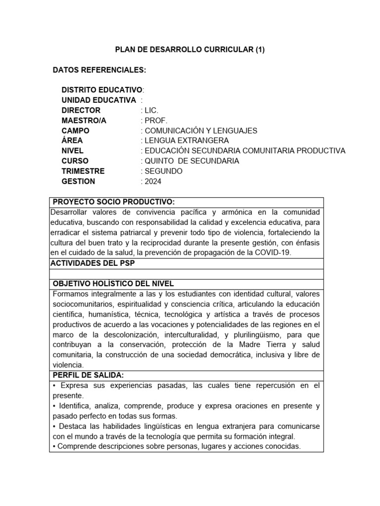 PDC Ingles 5° Sec | PDF | Plan de estudios | Aprendizaje