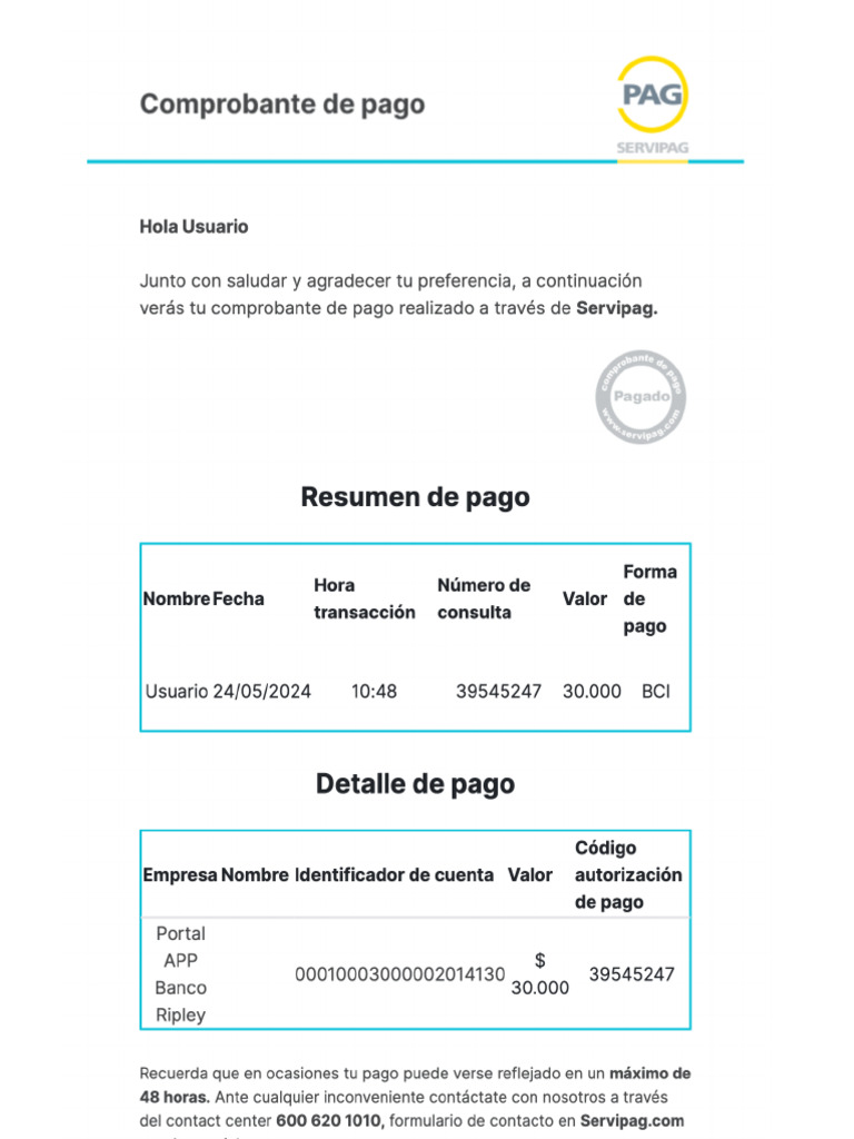 Comprobante De Pago Pdf