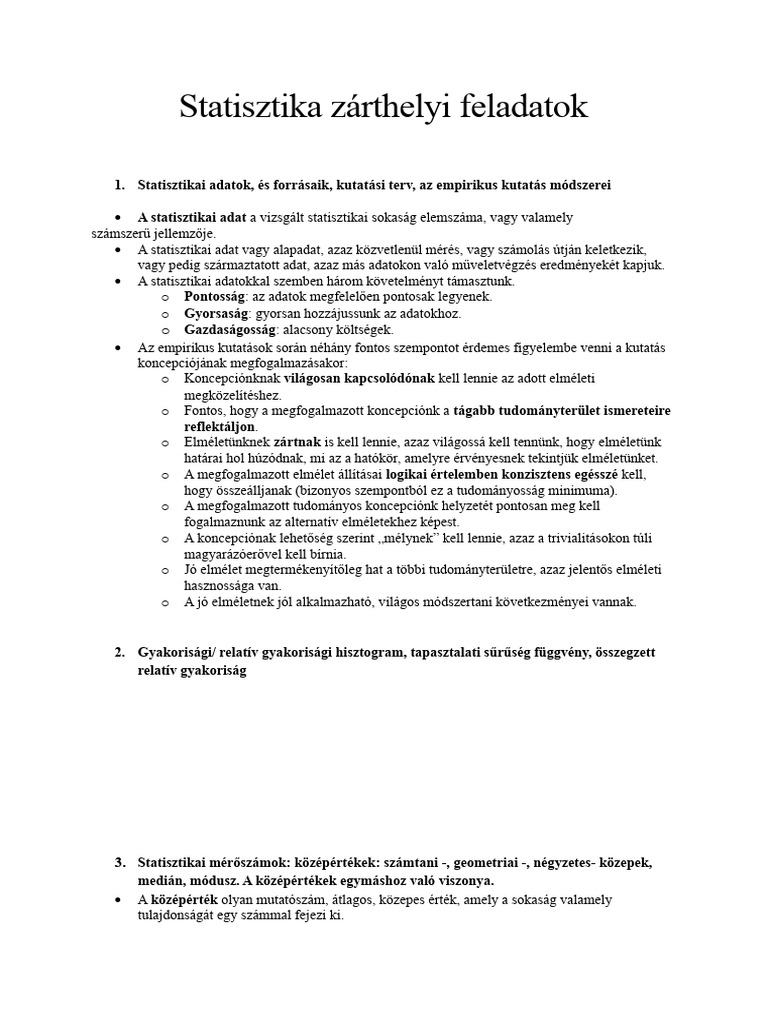 Statisztika Zárthelyi Feladatok | PDF