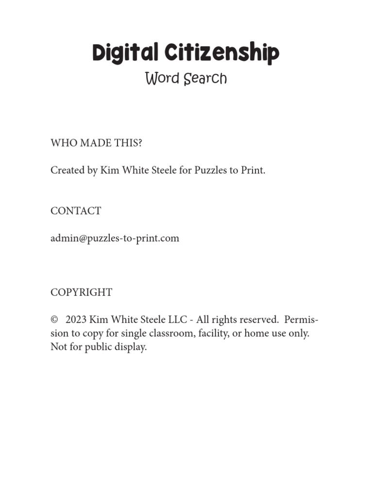 Digital Citizenship Word Search | PDF | Word Search | Freedom Of ...