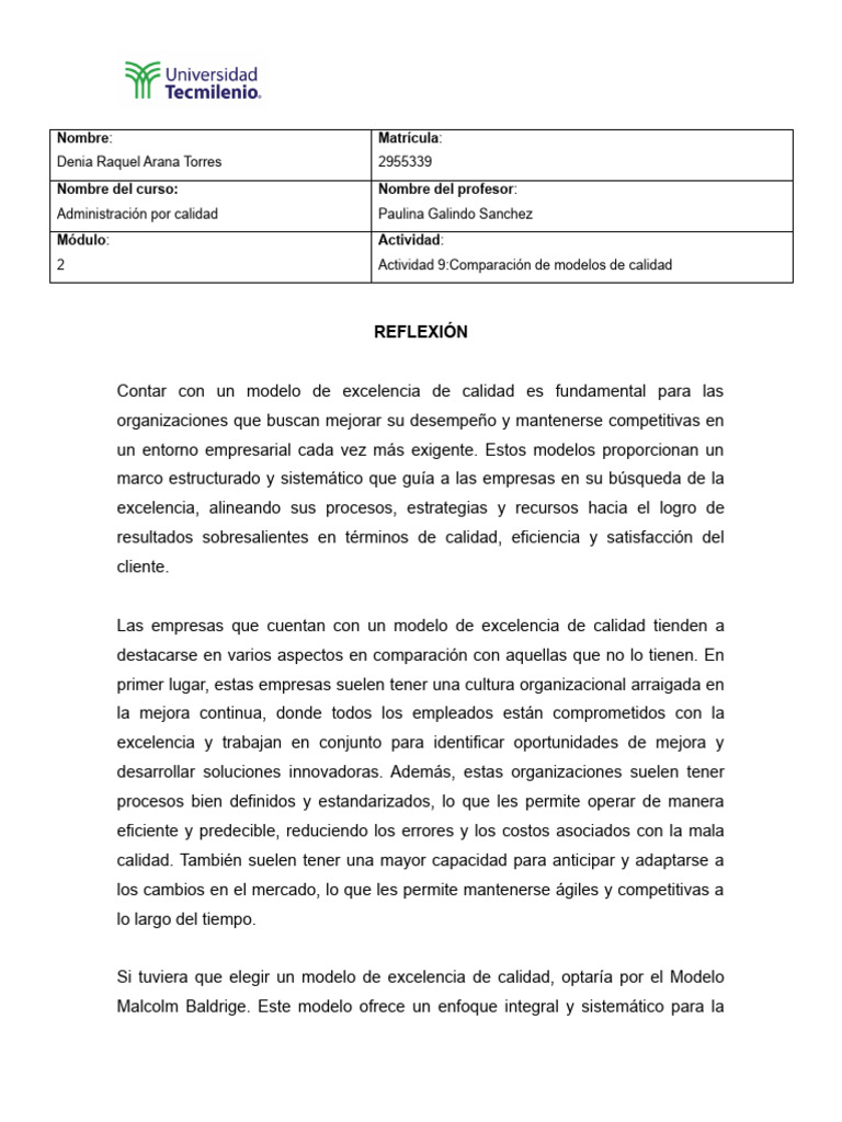 Act 9 de Calidad | Descargar gratis PDF | Business | Economias