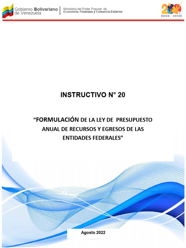 Instructivo N 20 PDF 2022 | PDF | Presupuesto | Venezuela