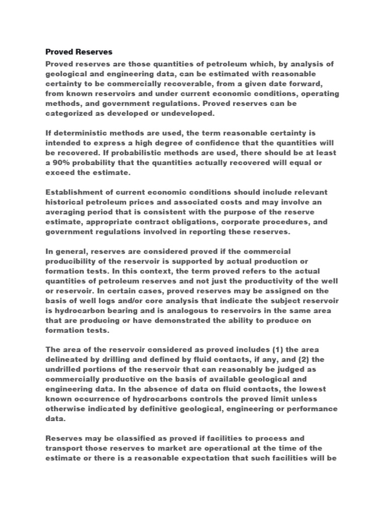 Proved, Proven and Possible Reserves | PDF | Petroleum Reservoir