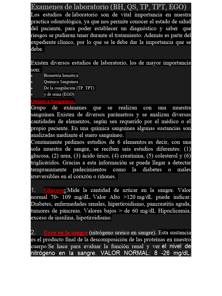 Importancia de Estudios de Laboratorio BH | PDF | Sangre | Orina