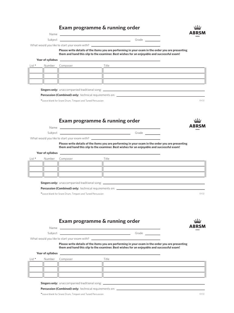 ABRSM Exam Slips | PDF | Percussion Instruments | Musical Instruments