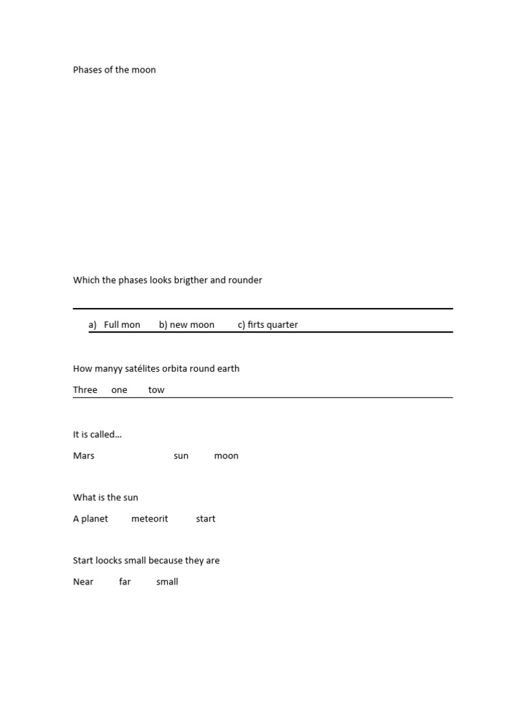 Moon Phases and Basic Science Quiz | PDF