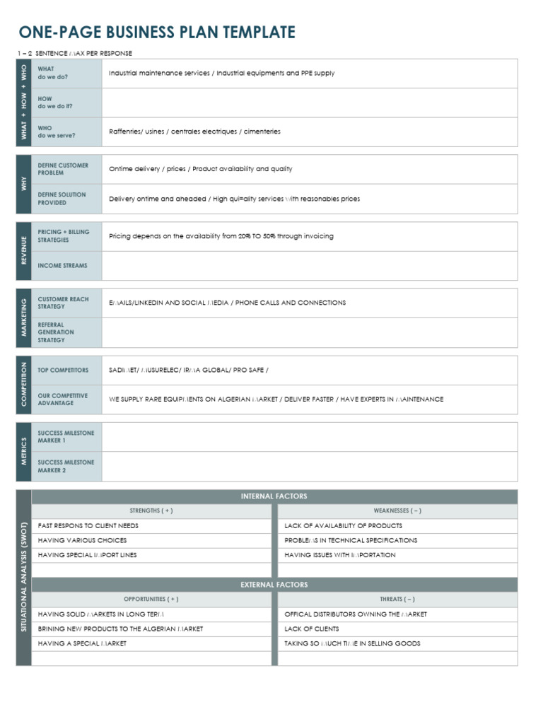 IC One Page Business Plan Template 10785 | PDF | Swot Analysis | Business Process