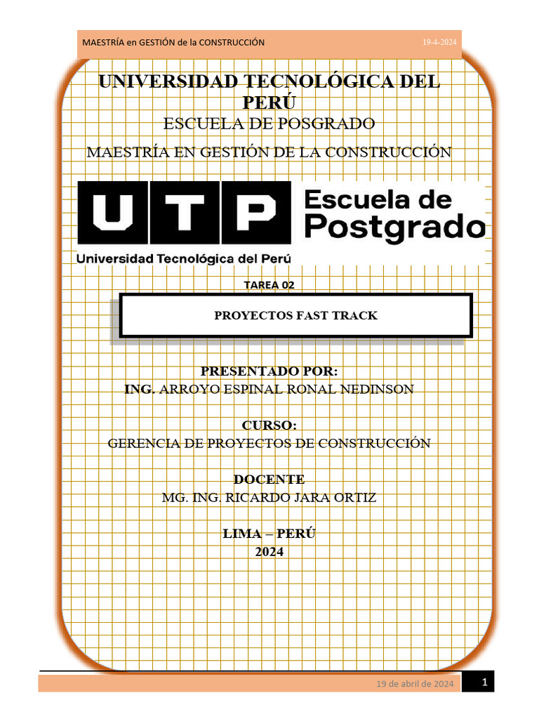 Tarea 02 Proyectos Fast Track | PDF | Planificación | Calidad (comercial)