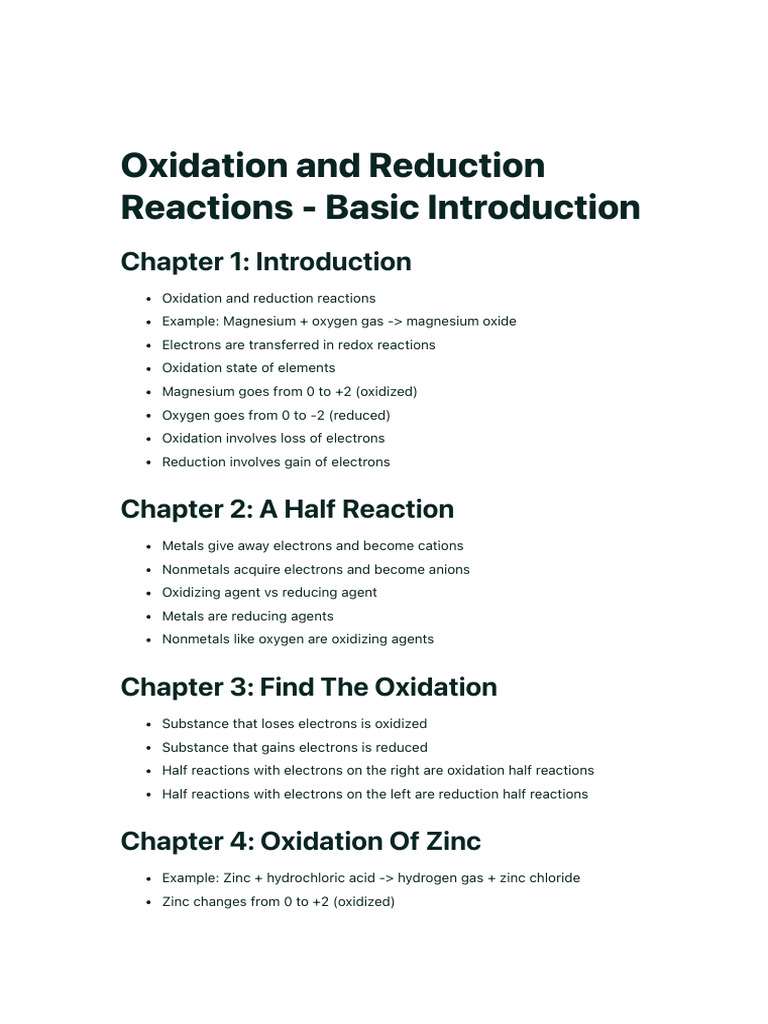 Oxidation And Reduction Reactions Basic Introduction Knowt Pdf