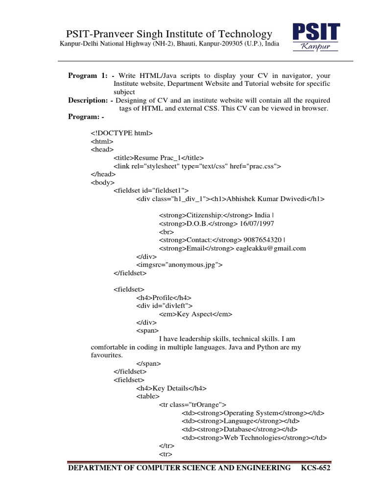 KCS-652 (Web Technology Lab) 2021-221.pdf final | PDF | Java Script ... KCS-652 (Web Technology Lab) 2021-221.pdf final | PDF | Java Script ...
